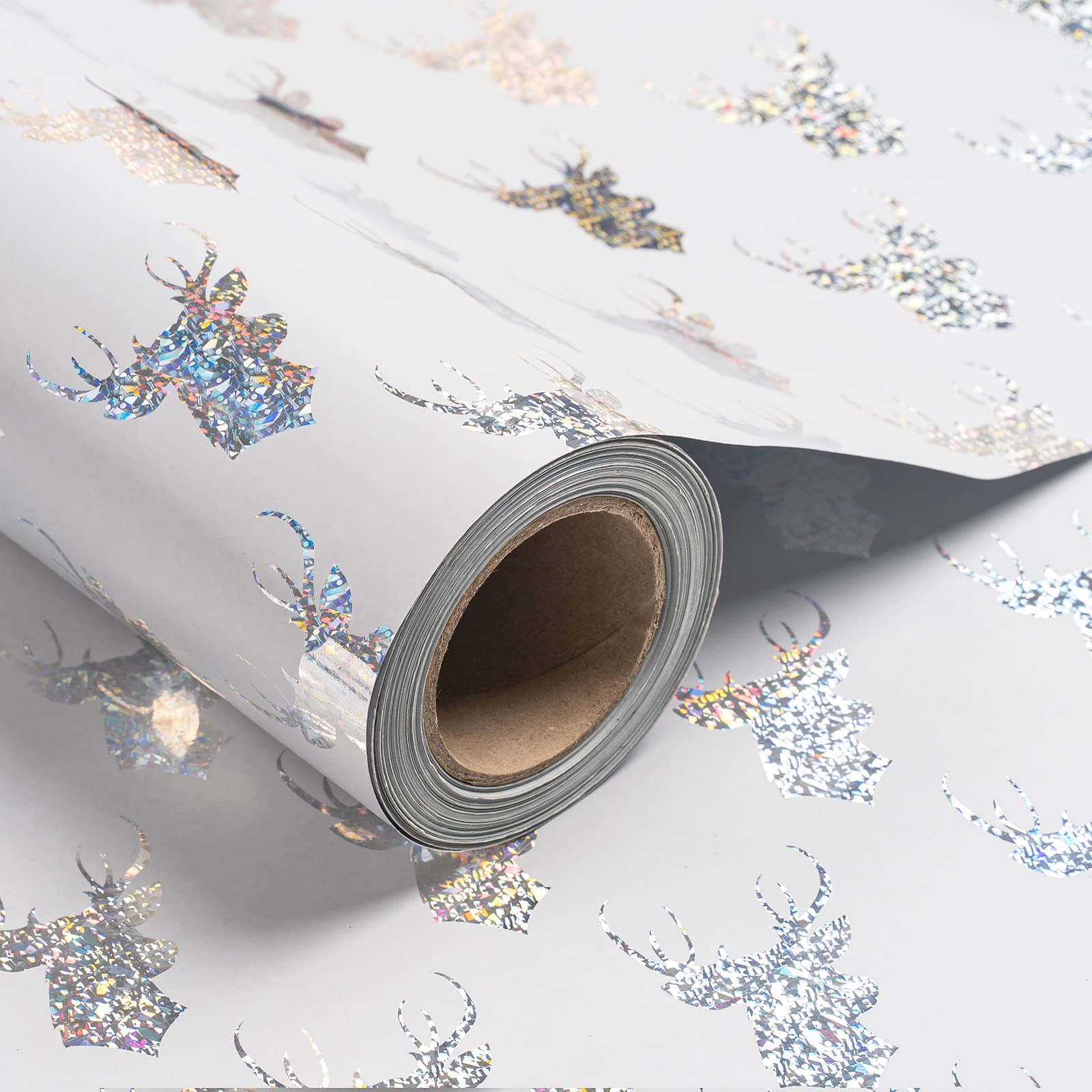 RUSPEPA Christmas Wrapping Paper, Jumbo Roll Wrapping Paper - White Shiney Reindeer Design for Holiday Gift Wrap - 24 Inches x 100 Feet