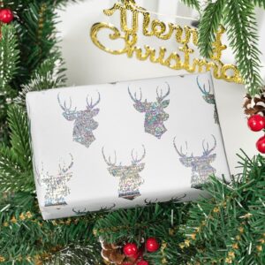 RUSPEPA Christmas Wrapping Paper, Jumbo Roll Wrapping Paper - White Shiney Reindeer Design for Holiday Gift Wrap - 24 Inches x 100 Feet