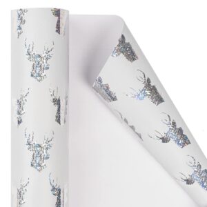 RUSPEPA Christmas Wrapping Paper, Jumbo Roll Wrapping Paper - White Shiney Reindeer Design for Holiday Gift Wrap - 24 Inches x 100 Feet