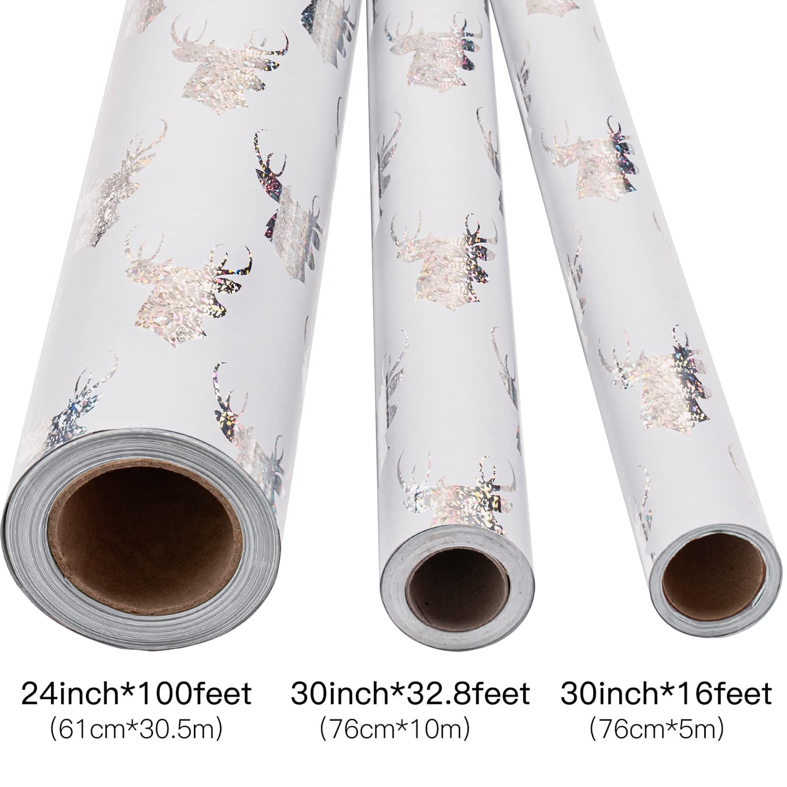 RUSPEPA Christmas Wrapping Paper, Jumbo Roll Wrapping Paper - White Shiney Reindeer Design for Holiday Gift Wrap - 24 Inches x 100 Feet