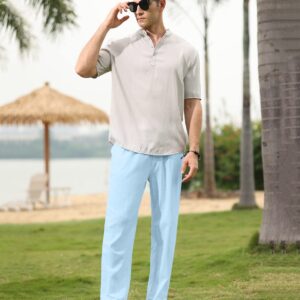 EndoraDore Men's Linen Cotton Pants Slim Fit Joggers Pants Athletic Workout Elastic Trousers Pants Beach Vacation Lightblue