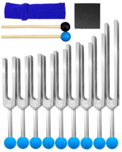 tuning fork set 9 pcs tuning forks with reflex hammer for dna healing chakra sound therap for buddhists yoga teacher sound healer (174 hz, 285 hz, 396 hz, 417 hz, 528 hz, 639 hz etc)