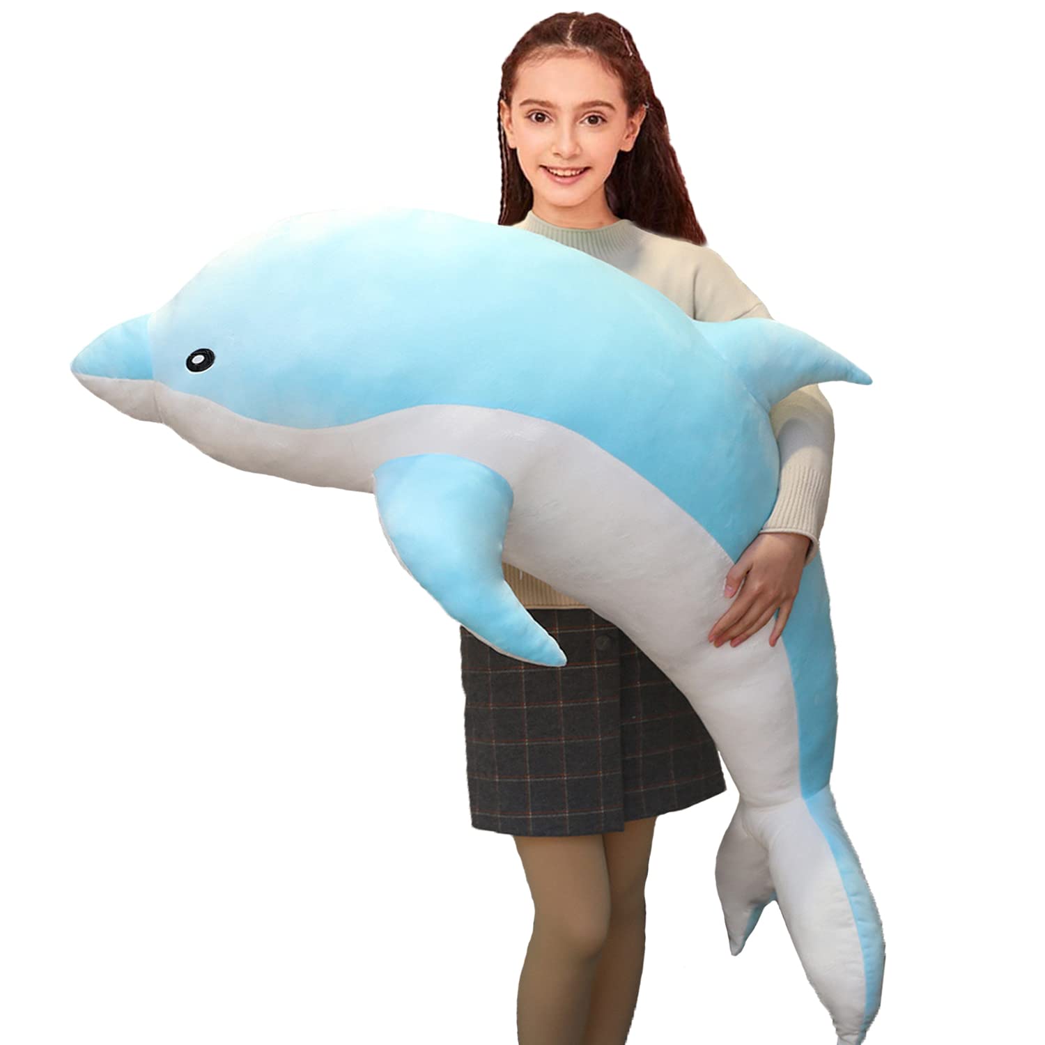 Dolphin Stuffed Animals Plush Pillow Super Soft Sea Animal Plush Toys Dolls for Boys Girls Sleeping Cushion Gift (70cm/27.55in, Blue)