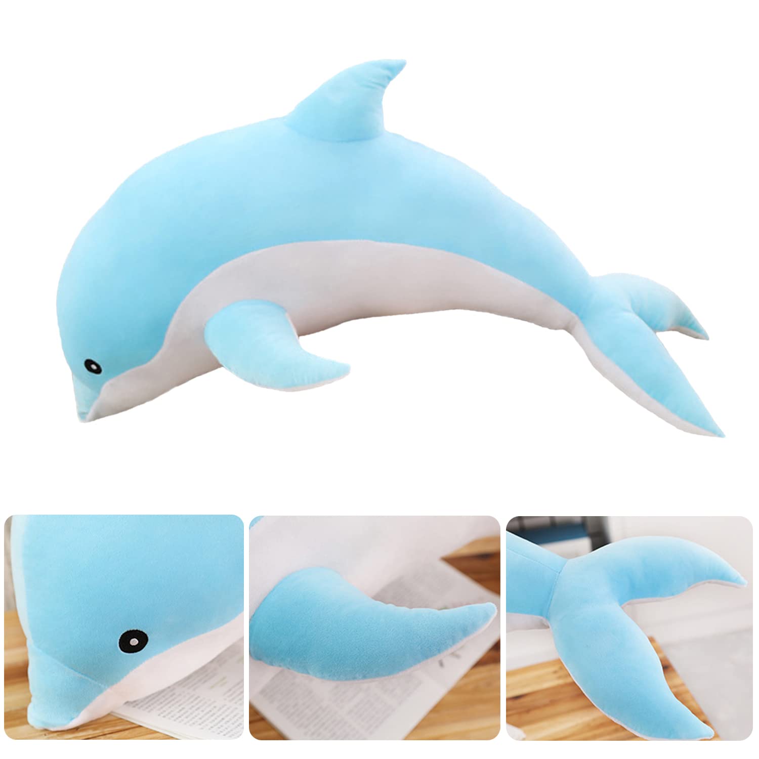 Dolphin Stuffed Animals Plush Pillow Super Soft Sea Animal Plush Toys Dolls for Boys Girls Sleeping Cushion Gift (70cm/27.55in, Blue)