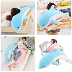 Dolphin Stuffed Animals Plush Pillow Super Soft Sea Animal Plush Toys Dolls for Boys Girls Sleeping Cushion Gift (70cm/27.55in, Blue)