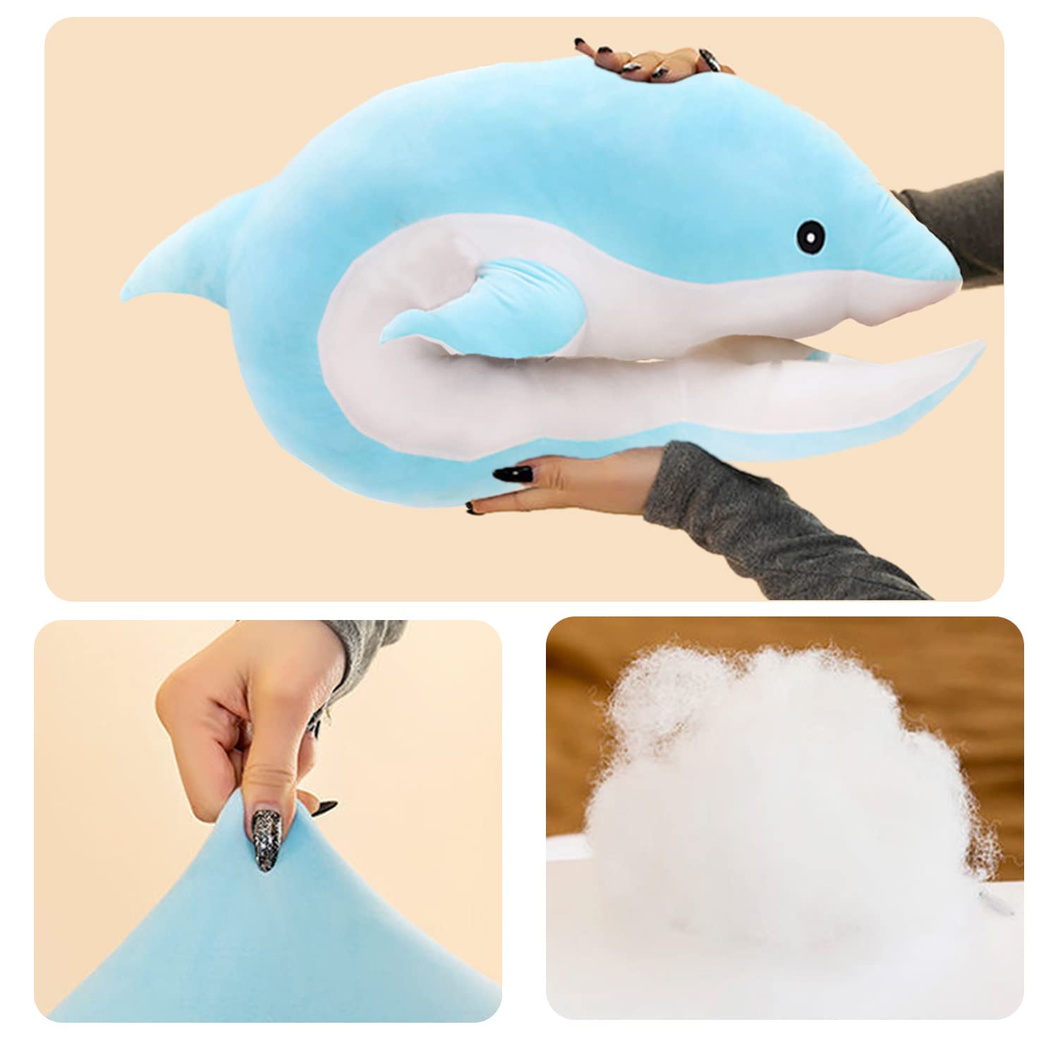 Dolphin Stuffed Animals Plush Pillow Super Soft Sea Animal Plush Toys Dolls for Boys Girls Sleeping Cushion Gift (70cm/27.55in, Blue)