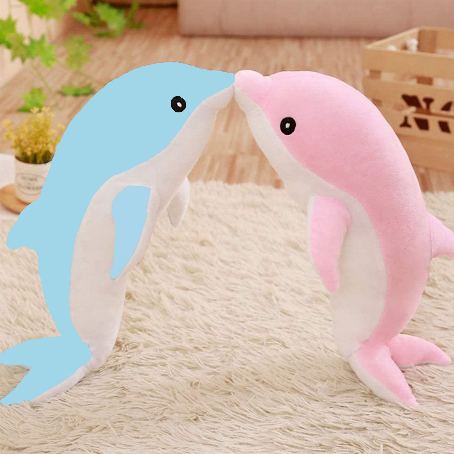 Dolphin Stuffed Animals Plush Pillow Super Soft Sea Animal Plush Toys Dolls for Boys Girls Sleeping Cushion Gift (70cm/27.55in, Blue)