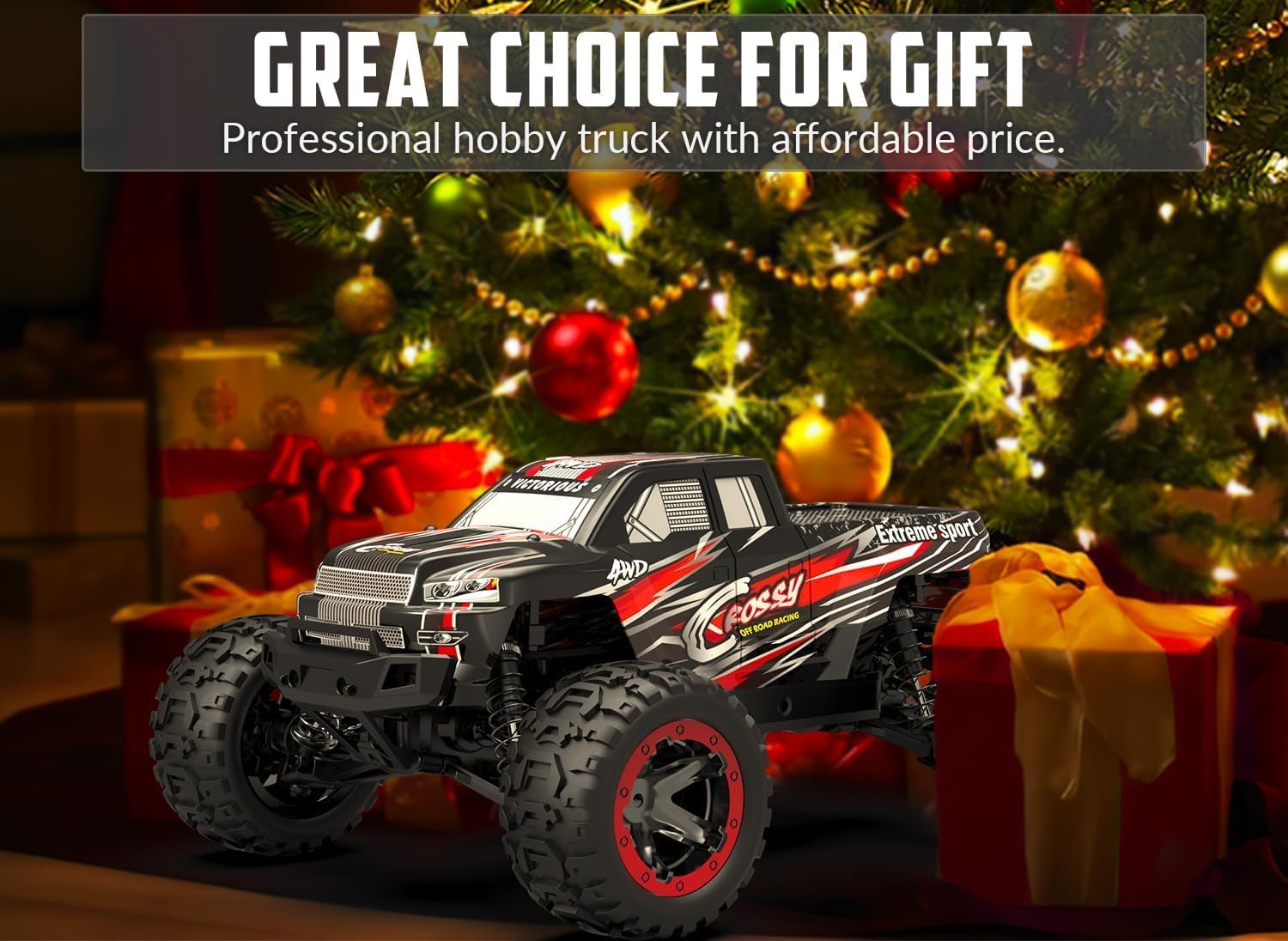 RACENT RC Car, 1:16 Scale All Terrain Monster Truck, 30MPH 4WD Off Road Fast Remote Control Toy 2.4Ghz High Speed Electric Vehicle with 2 Rechargeable Batteries, 40+ Min Play, Gift for Boys Adults