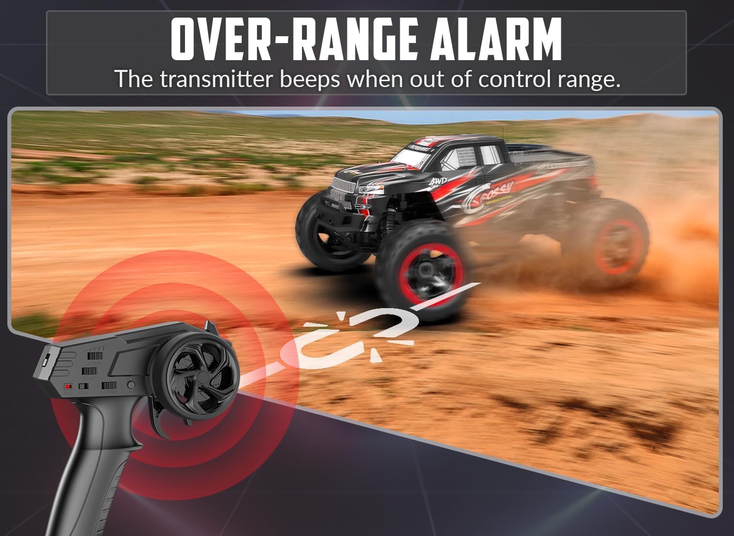 RACENT RC Car, 1:16 Scale All Terrain Monster Truck, 30MPH 4WD Off Road Fast Remote Control Toy 2.4Ghz High Speed Electric Vehicle with 2 Rechargeable Batteries, 40+ Min Play, Gift for Boys Adults