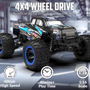 RACENT RC Car, 1:16 Scale All Terrain Monster Truck, 30MPH 4WD Off Road Fast Remote Control Toy 2.4Ghz High Speed Electric Vehicle with 2 Rechargeable Batteries, 40+ Min Play, Gift for Boys Adults