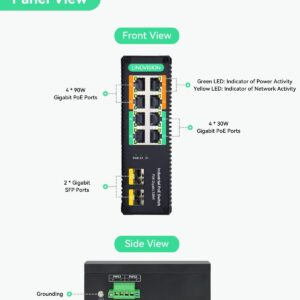 LINOVISION Industrial 8-Port Full Gigabit POE++ Switch with 4 BT 90W PoE Ports, 2 Gigabit SFP Uplinks, POE Budget 120W, POE Watchdog, DIN-Rail POE Switch for PTZ Camera/POE Lighting/ POE Monitor