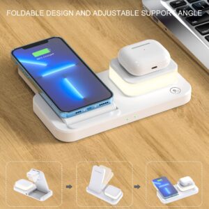 FASLY Wireless Charger for iPhone 14/13/Pro/Mini/Max/12/11/XS/XR/X/8 /Samsung, 3 in 1 Charging Station Dock Stand with Night Light for Apple iwatch 8/Ultra/7/SE/6/5/4/3/2, AirPods 3/2/Pro (White)