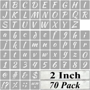 2 inch alphabet letter stencils for painting - 70 pack letter and number stencil templates with signs for painting on wood, reusable numbers and letters stencils for chalkboard wood signs & wall art