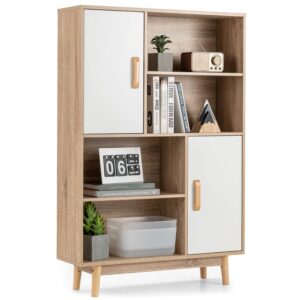 giantex storage cabinet with legs, floor cabinet with doors, shelves, anti-tipping device, 4-tier bookshelf for books & photos, tall cupboard in bedroom, living room, kitchen buffet sideboard (white)