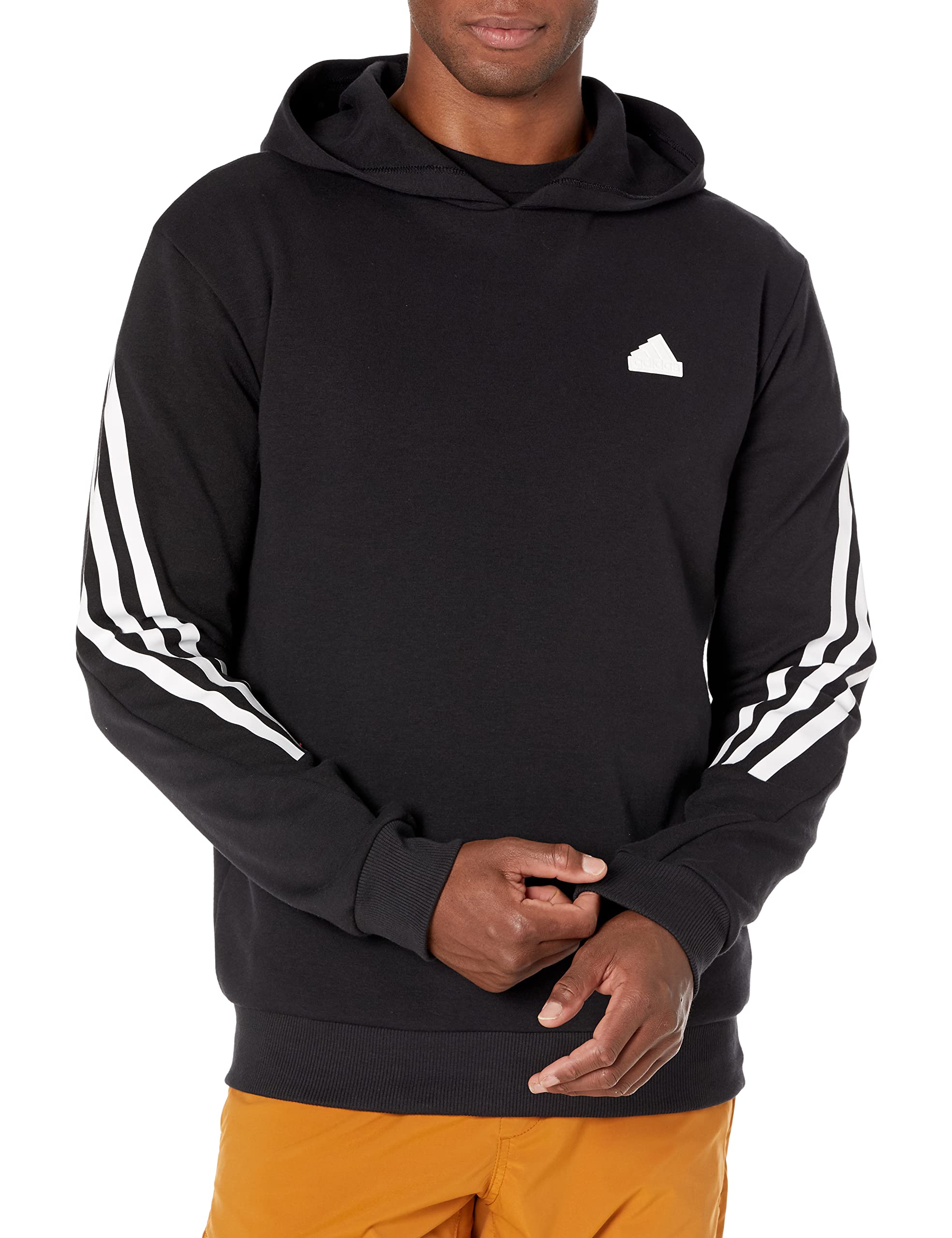 adidas Men's Future Icon 3-Stripes Hoodie, Black/White, Large