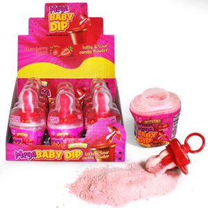 zazers mega pacifier lolly baby dip candy dippers - 12-pack strawberry flavor sour powder candy and pacifier novelty candy pop (kosher, net wt 16.8 oz, 476g)