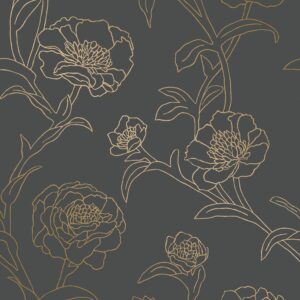 tempaper noir peonies removable peel and stick floral wallpaper, 20.5 in x 16.5 ft, made in the usa