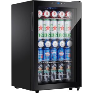 staigis mini beverage refrigerator freestanding, 2.5 cu.ft mini fridge w/ 101 can capacity, small drink fridge for home & office, glass door