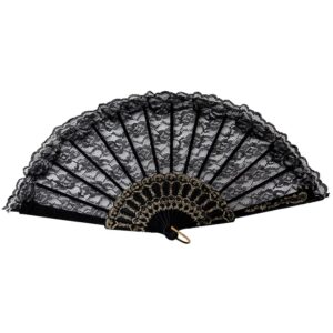 teensery 2 pcs vintage folding fans black lace handheld fans folding hand fans for women and girls