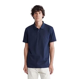 calvin klein men's smooth cotton monogram logo polo shirt, dark sapphire, x-large