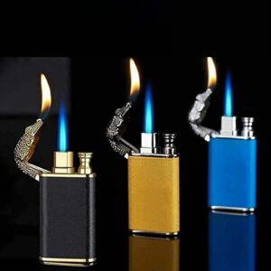 GDDFZ Ruinidi Magic Double Flame Lighter Luminous Cigar Torch Lighters Wind-Proof and Waterproof Unusual Creative Metal Gift for Men (Dragon Shape, Black)