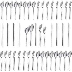 apeo 40 piece stainless steel silverware set for 8, premium polished flatware sets, forks spoons and knives set, food-grade cutlery set for home kitchen restaurant hotel, dishwasher safe utensils set