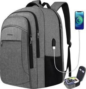 naukay carry on backpack, travel laptop backpack, tsa 17.3 inch extra large laptop backpack for women men, water resistant business backpack backpack with usb charging port, grey