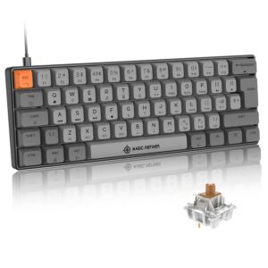 small mechanical gaming keyboard type-c wired with pbt dye-subbed keycaps rainbow rgb backlit 60% layout full anti-ghosting 62 key ergonomic for typist laptop pc mac gamer (gray/brown switch)