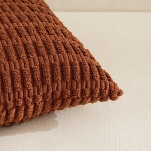 Fancy Homi 2 Packs Rust Decorative Throw Pillow Covers 18x18 Inch for Living Room Couch Bed Sofa, Soft Striped Corduroy Square Cushion Case 45x45 cm, Terracotta Rustic Farmhouse Boho Home Decor