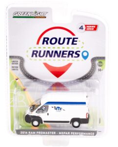 greenlight collectible 2014 promaster van white with blue stripes route runners series 4 1/64 diecast model car by greenlight 53040 a,53040a