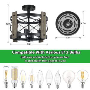 BrightHome Farmhouse Rustic Light Fixture Ceiling Mount, Semi Flush Mount Ceiling Light Fixture, 4-Light Black Industrial Retro Washed Ceiling Light for Kitchen Dining Room Bedroom Hallway Bathroom