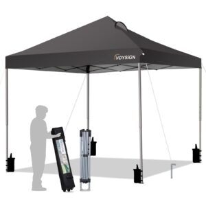 voysign 10x10 pop up canopy tent, 100 sq.ft of shade - portable outdoor canopy, shade canopy, party tent, included 1 x rolling storage wheeled bag, 4 x weight bags, 4 x guylines, 8 x stakes…