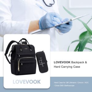 LOVEVOOK Laptop Backpack for Women with Stethoscope Case & USB Charging Port Nurse Backpack Anti Theft Travel Backpacks Doctor Bag Fits 17Inch Laptop and Notebook,Black