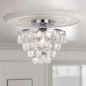 luupyia mini crystal chandelier ceiling light small, modern crystal ceiling light for hallway ceiling light fixtures flush mount silver crystal chandelier for bedroom hall living room hallway