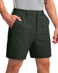 pinkbomb men's golf shorts with 6 pockets stretch quick dry hiking work dress shorts for men (army green, medium)