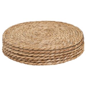 defined deco woven placemats set of 6,12" round rattan placemats,natural hand-woven water hyacinth placemats,farmhouse weave place mats,rustic braided wicker table mats for dining table,home,wedding.