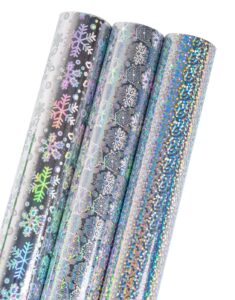 maypluss christmas holographic foil wrapping paper - mini roll - 17 inch x 32.8 feet- black gold reindeer design (47.3 sq.ft.ttl)