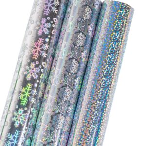 MAYPLUSS Christmas Holographic Foil Wrapping Paper - Mini Roll - 17 Inch X 32.8 Feet- Black Gold Reindeer Design (47.3 sq.ft.ttl)