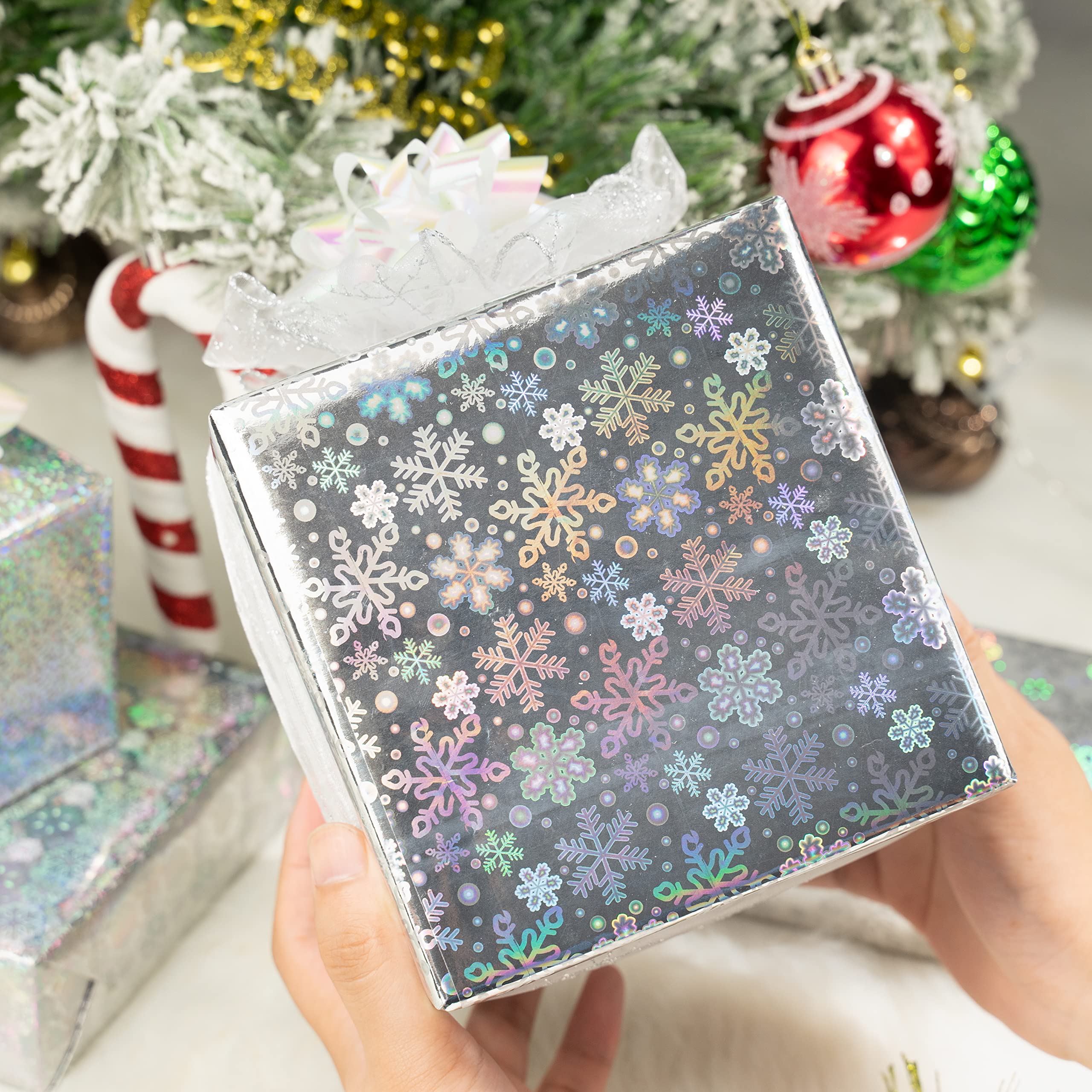 MAYPLUSS Christmas Holographic Foil Wrapping Paper - Mini Roll - 17 Inch X 32.8 Feet- Black Gold Reindeer Design (47.3 sq.ft.ttl)