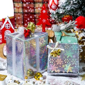 MAYPLUSS Christmas Holographic Foil Wrapping Paper - Mini Roll - 17 Inch X 32.8 Feet- Black Gold Reindeer Design (47.3 sq.ft.ttl)