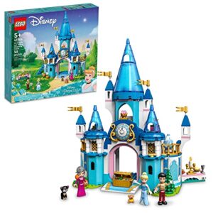 lego disney princess cinderella and prince charming's castle 43206 doll house, buildable toy with 3 mini dolls, plus gus gus and lucifer figures