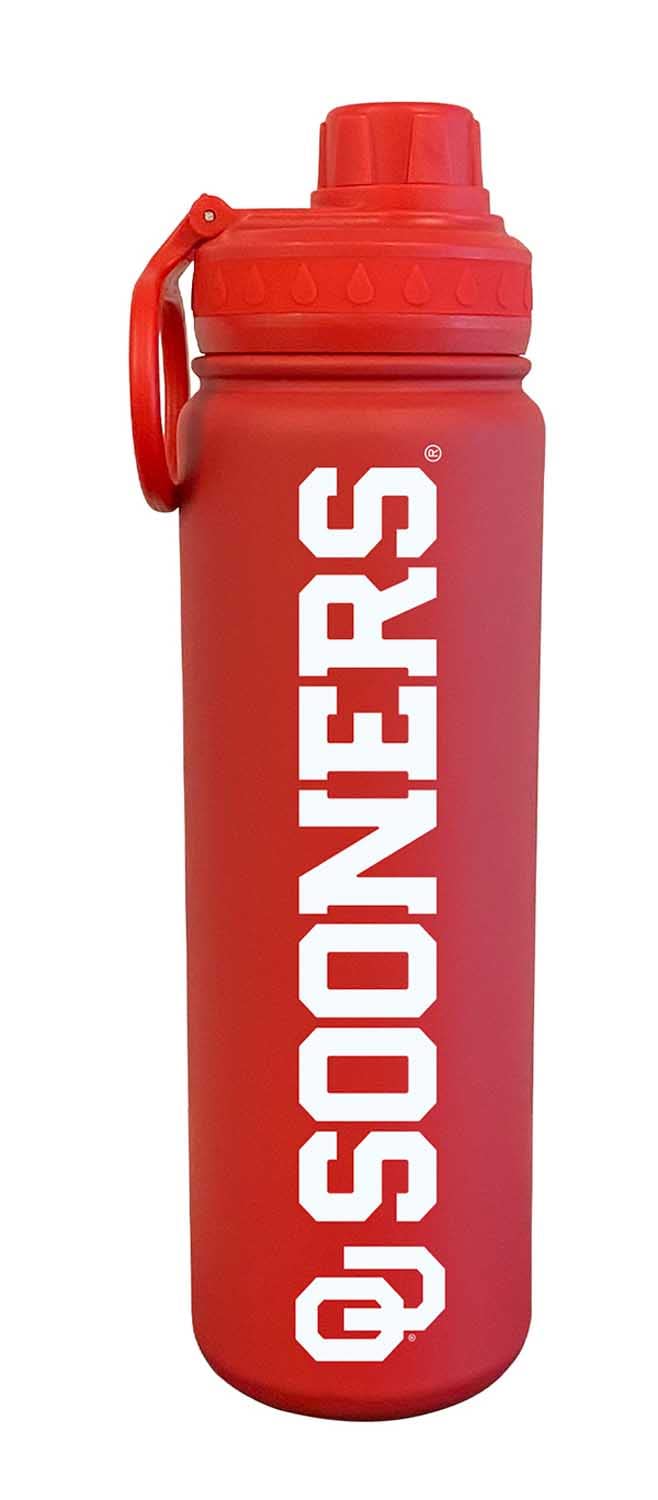 Campus Colors NCAA Stainless Steel Water Bottle - Twist on cap - 24 oz - Carry Clip - Keeps Your Drinks Hot or Cold for Hours (Oklahoma Sooners - Crimson)