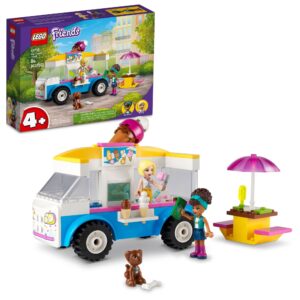 lego friends ice-cream truck building toy pretend play gift for kids girls boys ages 4 and up, featuring toy van, andrea & roxy mini-dolls, toy dog and accessories, 41715