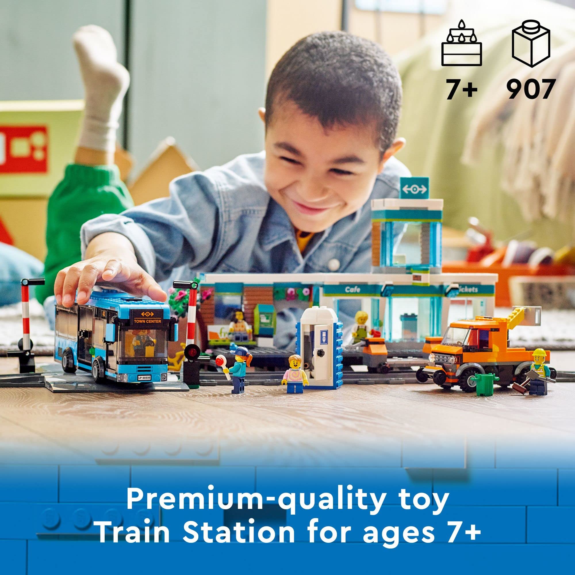 LEGO City Train Station Set 60335 with Bus, Rail Truck, and Tracks, Compatible with City Sets. Pretend Play Train Set for Kids Who Love Pretend Play