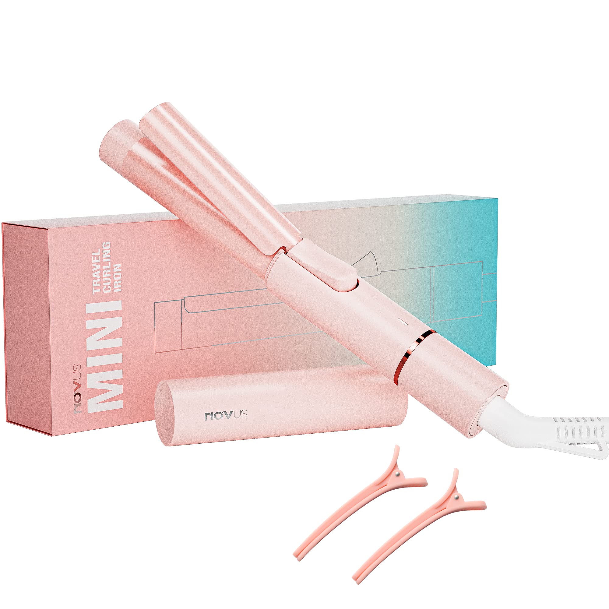 NOVUS Mini Curling Iron for Short Hair,Travel Curling Iron,Ceramic Small Curling Wand,Barrel Hair Curling Iron 1 Inch Heat-Up Fast,Pink Portable Hair Curler