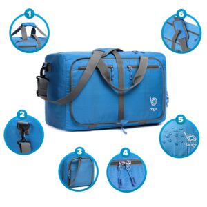 Bago Duffel Bags for Traveling - 40L Spacious Duffle Bag for Travel with Shoe Compartment | Durable, Foldable & Lightweight | Explore the World in Style & Convenience (Blue)