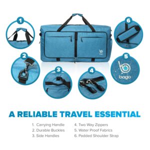 Bago Duffel Bags for Traveling - 40L Spacious Duffle Bag for Travel with Shoe Compartment | Durable, Foldable & Lightweight | Explore the World in Style & Convenience (Blue)