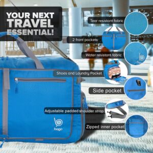 Bago Duffel Bags for Traveling - 40L Spacious Duffle Bag for Travel with Shoe Compartment | Durable, Foldable & Lightweight | Explore the World in Style & Convenience (Blue)