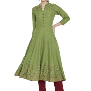 Yash Gallery Women's Rayon Floral Printed Anarkali kurta (Green, 5XL)