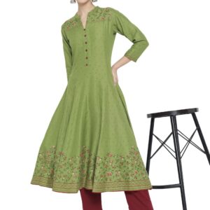 Yash Gallery Women's Rayon Floral Printed Anarkali kurta (Green, 5XL)